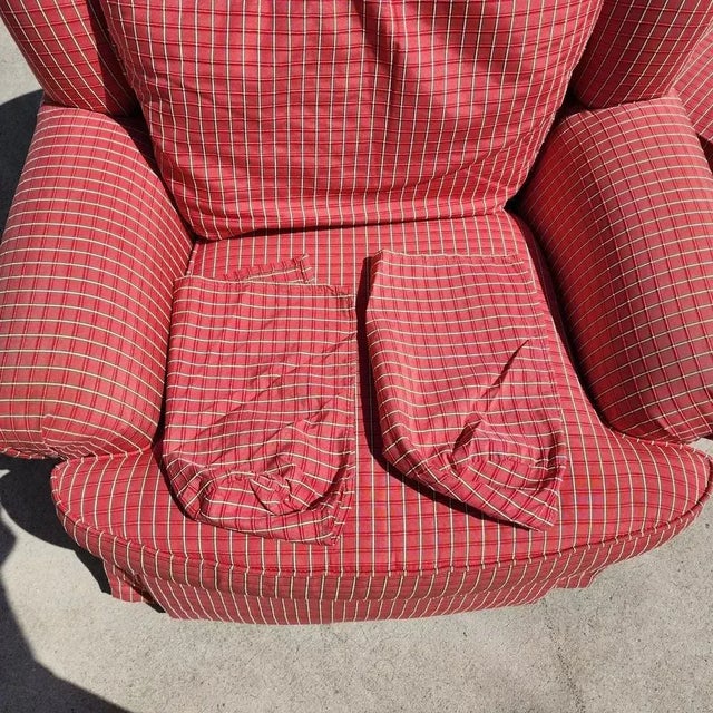 English Cottage Lounge Chair & Ottoman Swivel Rocker by Woodmark | Chairish