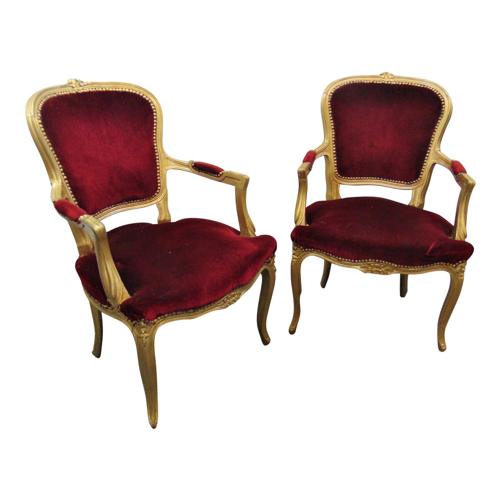 Louis XV Gold Gilt Red Velvet Chairs - a Pair | Chairish