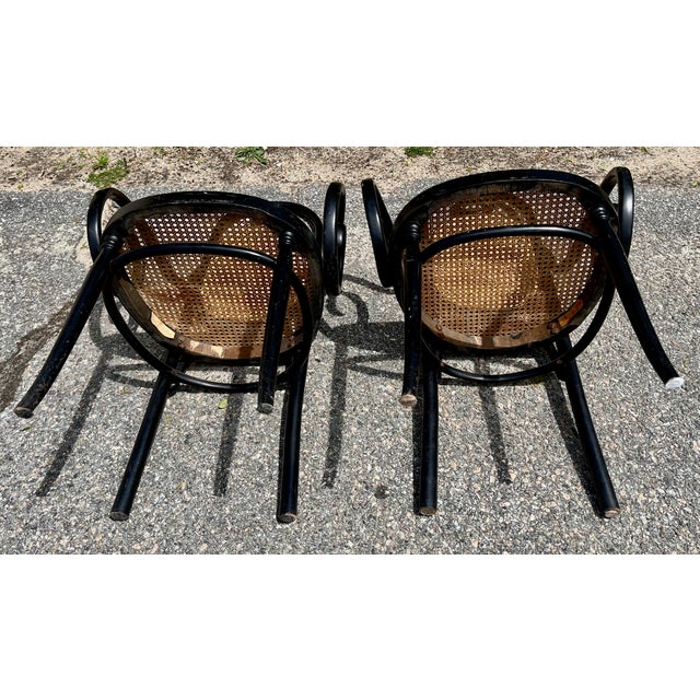 Pair Thonet Arm Chairs Model #17 Bentwood Elongated Backs Caned Seats & Backs | Chairish