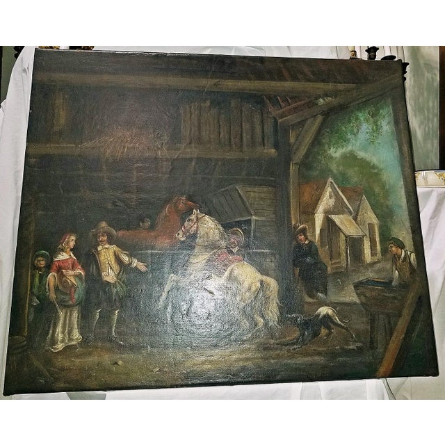 Antique Dutch Barn Scene Oil Painting | Chairish
