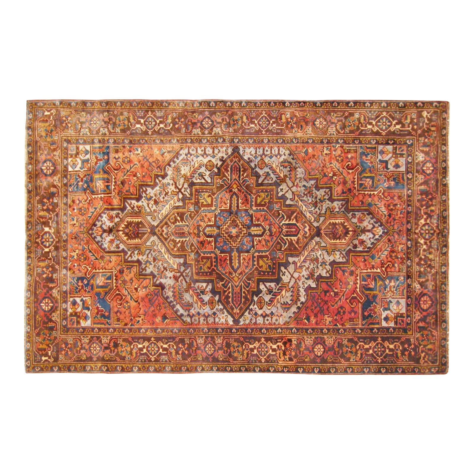 Vintage Persian Heriz Oriental Rug, Room Size, W/ Central Medallion ...