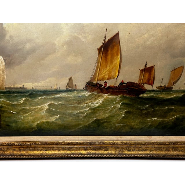 Large 19th Century Oil Painting Polly Ramsgate Fishing Trawler Off ...