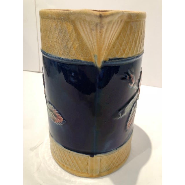 Antique Blue and Yellow Majolica Pitcher | Chairish
