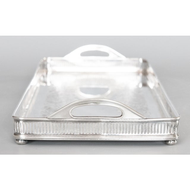 Antique Large Silver Plate Rectangular Footed Gallery Tray | Chairish