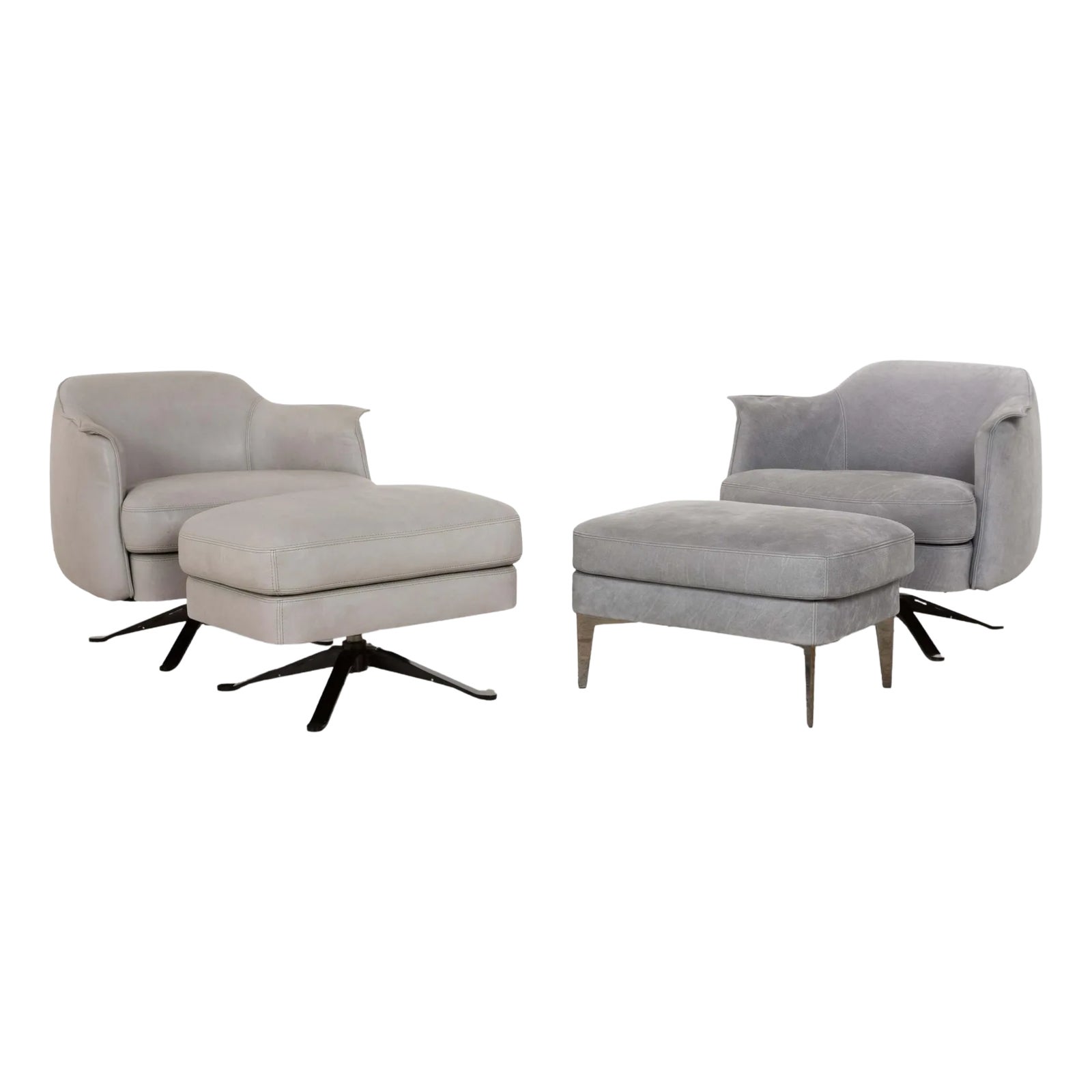 Set of Leather Armchair and Stool in Grey from Cierre Boheme | Chairish