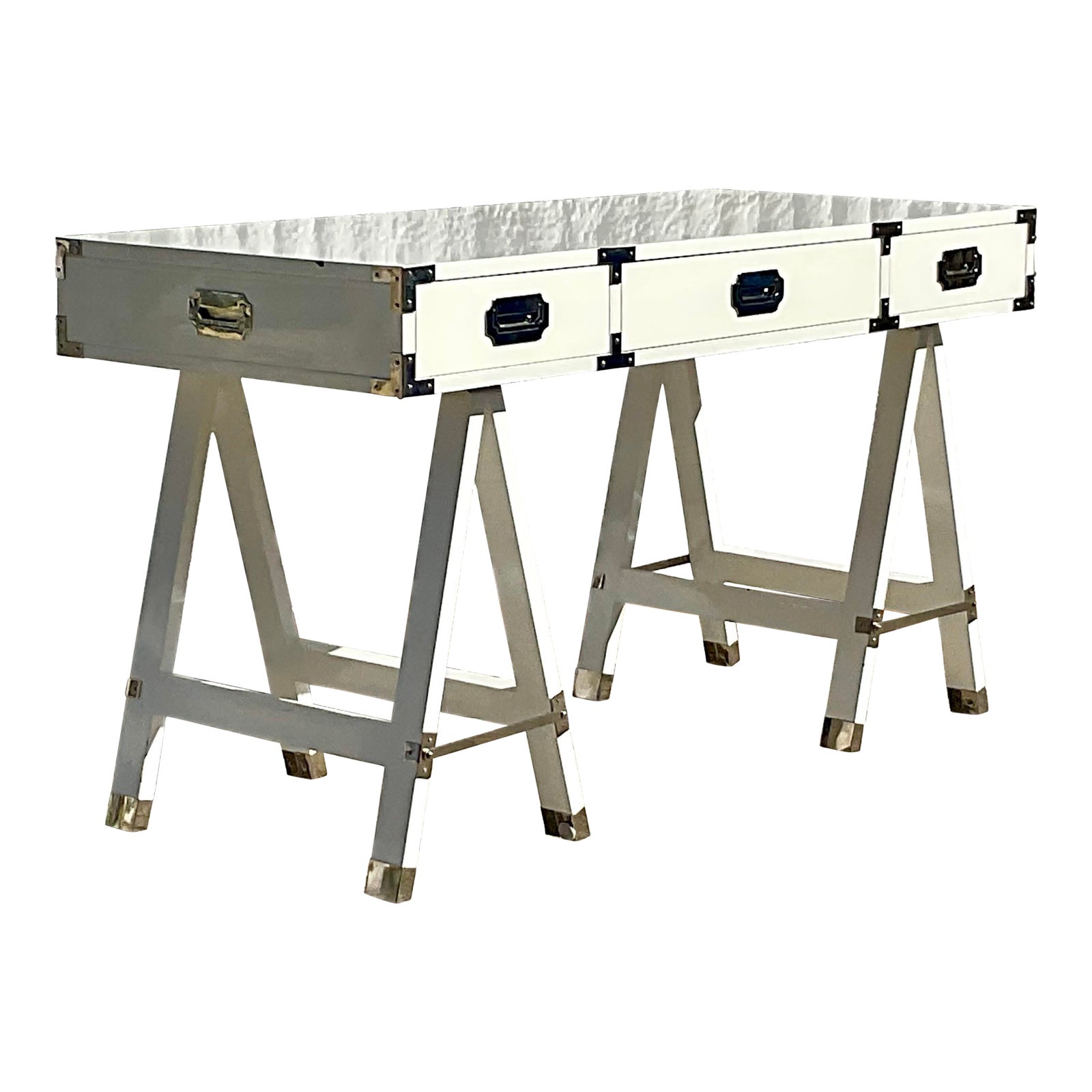 Vintage Boho Lacquered Campaign Writing Desk | Chairish