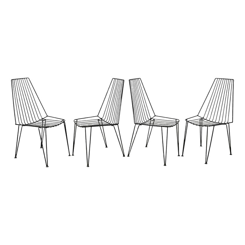 French Vintage Modern Black Wire Patio Chairs - Set of 4 | Chairish