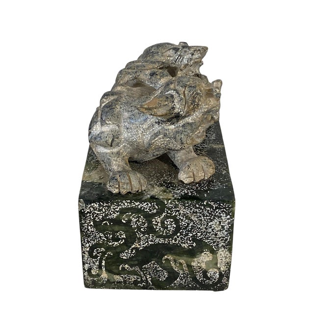 Large Chinoiserie Stone Foo Dog Ink Stamp Seal 6" W | Chairish