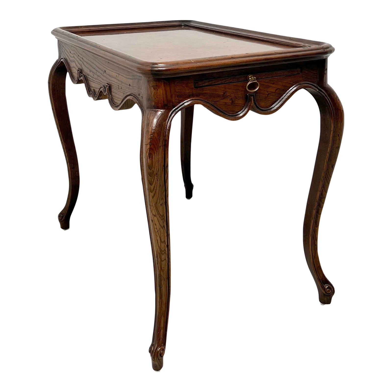 Henredon Distressed Burl Oak French Country Style Tea Table | Chairish