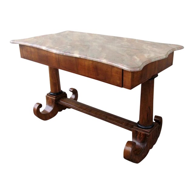 Walnut Russian Writing Desk Faux marble top later. | Chairish