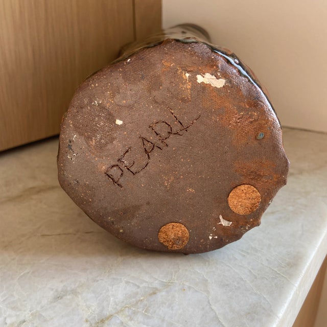 Vintage Studio Slab Pottery Slip Glaze Vase | Chairish