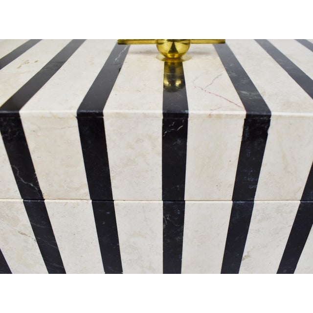 Modern Large Inlaid Stone Black and White Stripe Design Footed Jewelry ...
