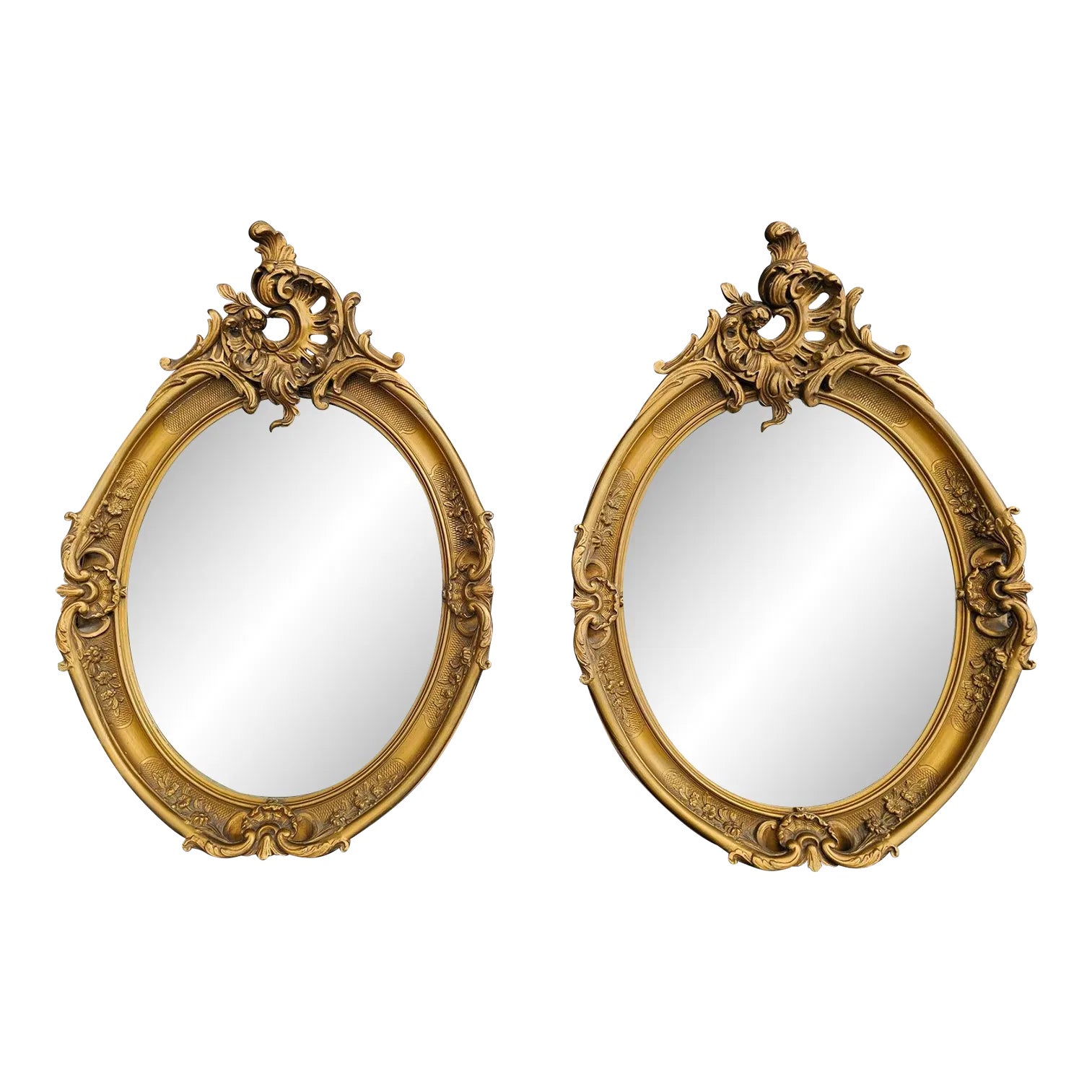 Pair of Vintage Giltwood French Baroque Style Wall Mirrors | Chairish