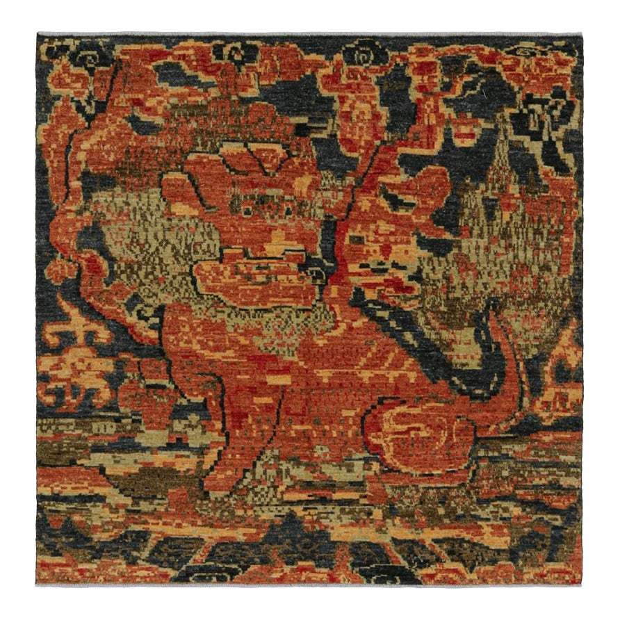 Rug & Kilim’s Modern Pictorial “Kirin” Abstract Square Rug in Blue ...