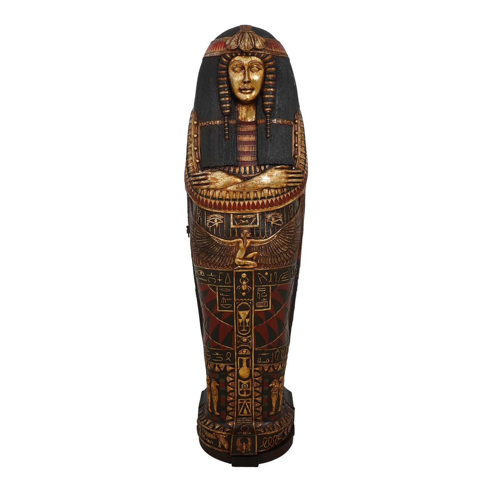 Egyptian Pharaoh Polychrome Carved 1 Door Cabinet | Chairish