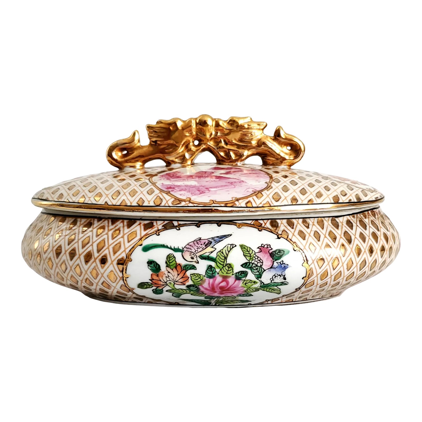 Mid 20th Century Vintage Hand Painted Oval Chinese Porcelain Ceramic ...
