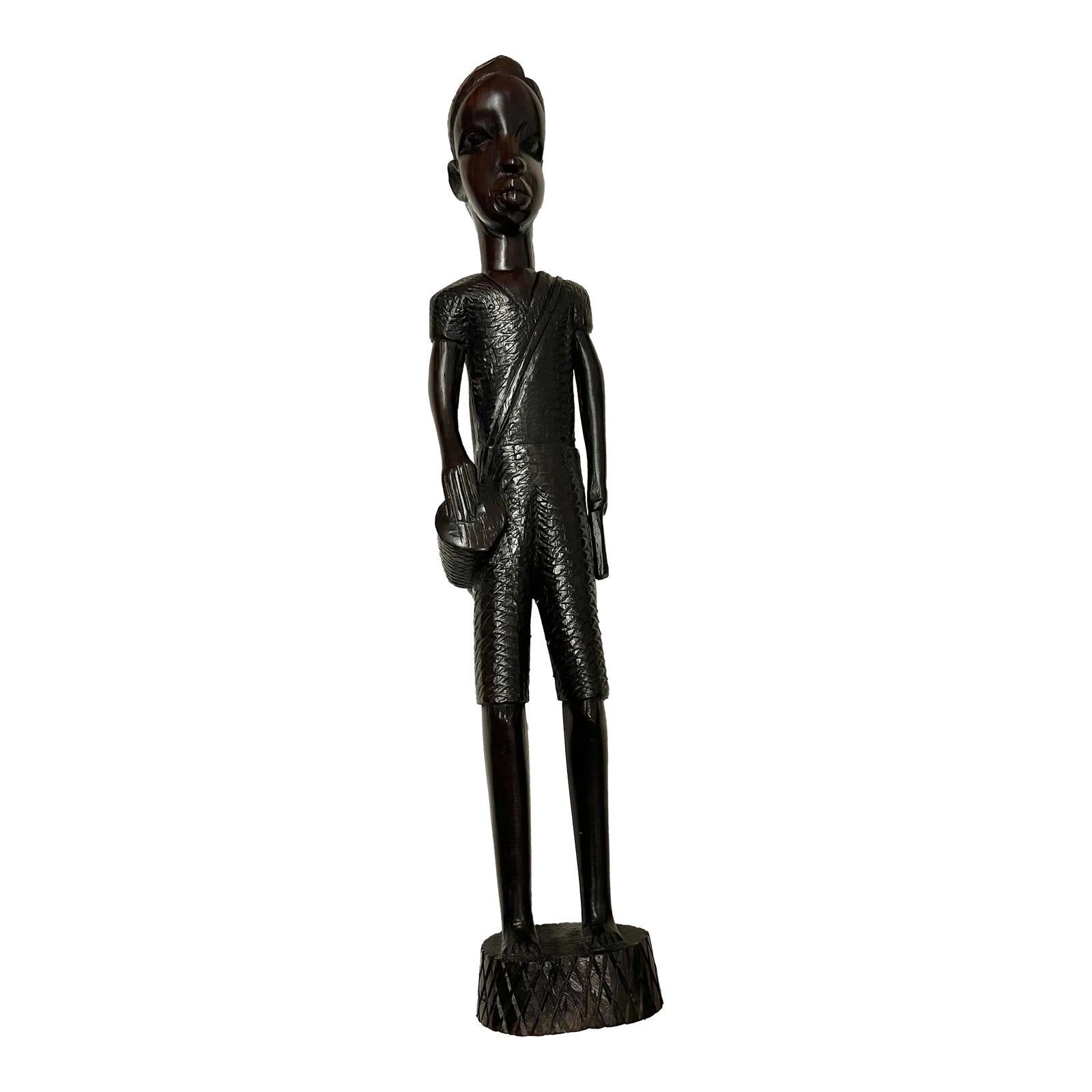 Vintage African Ironwood Statue of a Tribal Man | Chairish