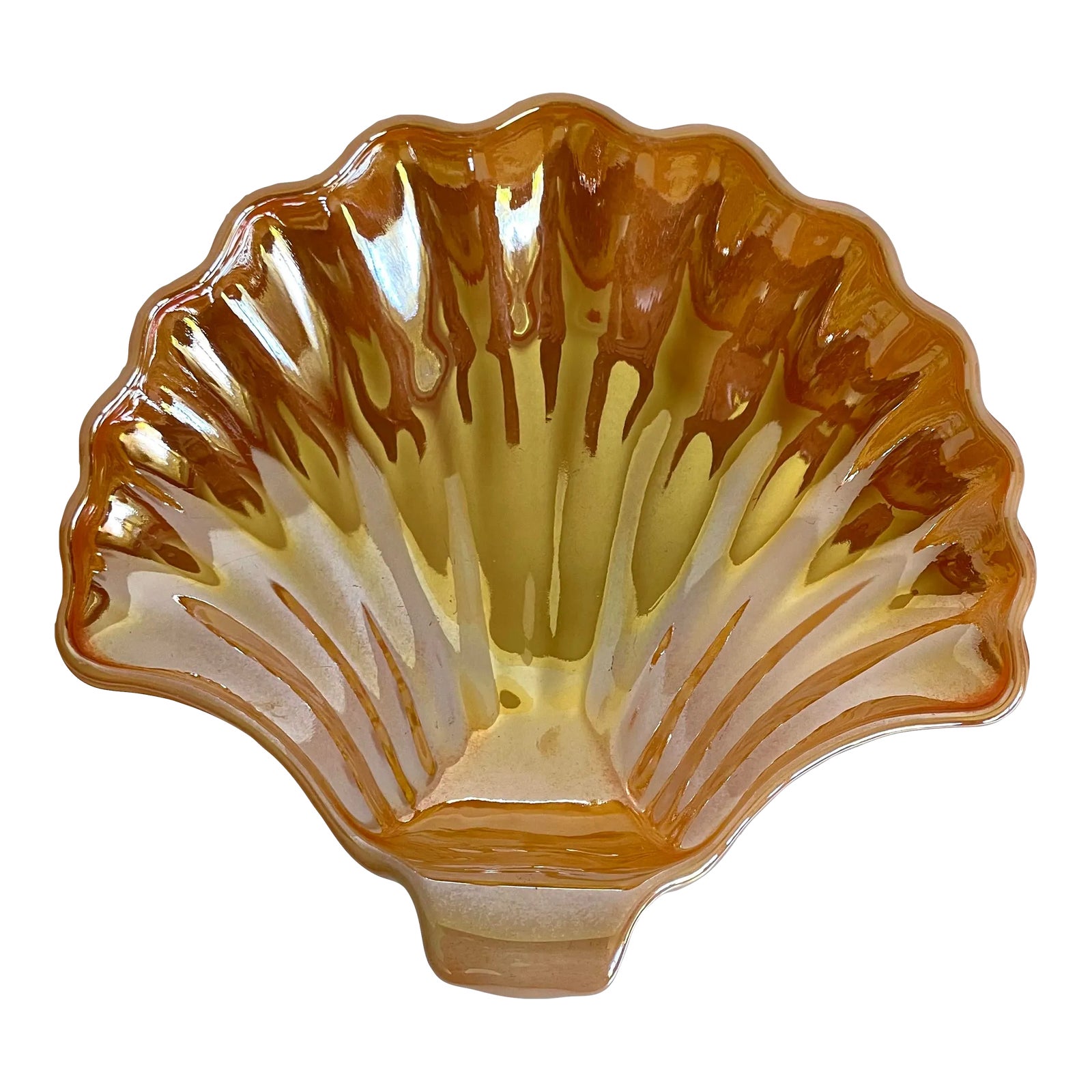 Hollywood Regency Orange Lusterware Shell Trinket Candy Dish | Chairish