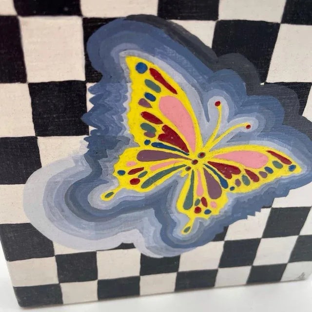 Postmodern Style Butterfly Still Life Painting | Chairish