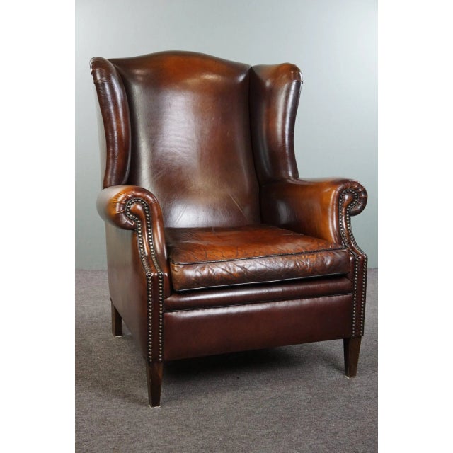 Large Sheep Leather Wing Chair | Chairish