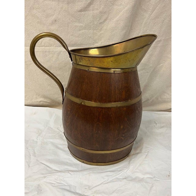 Large Antique Oak and Brass Barrel Pitcher or Umbrella Holder | Chairish