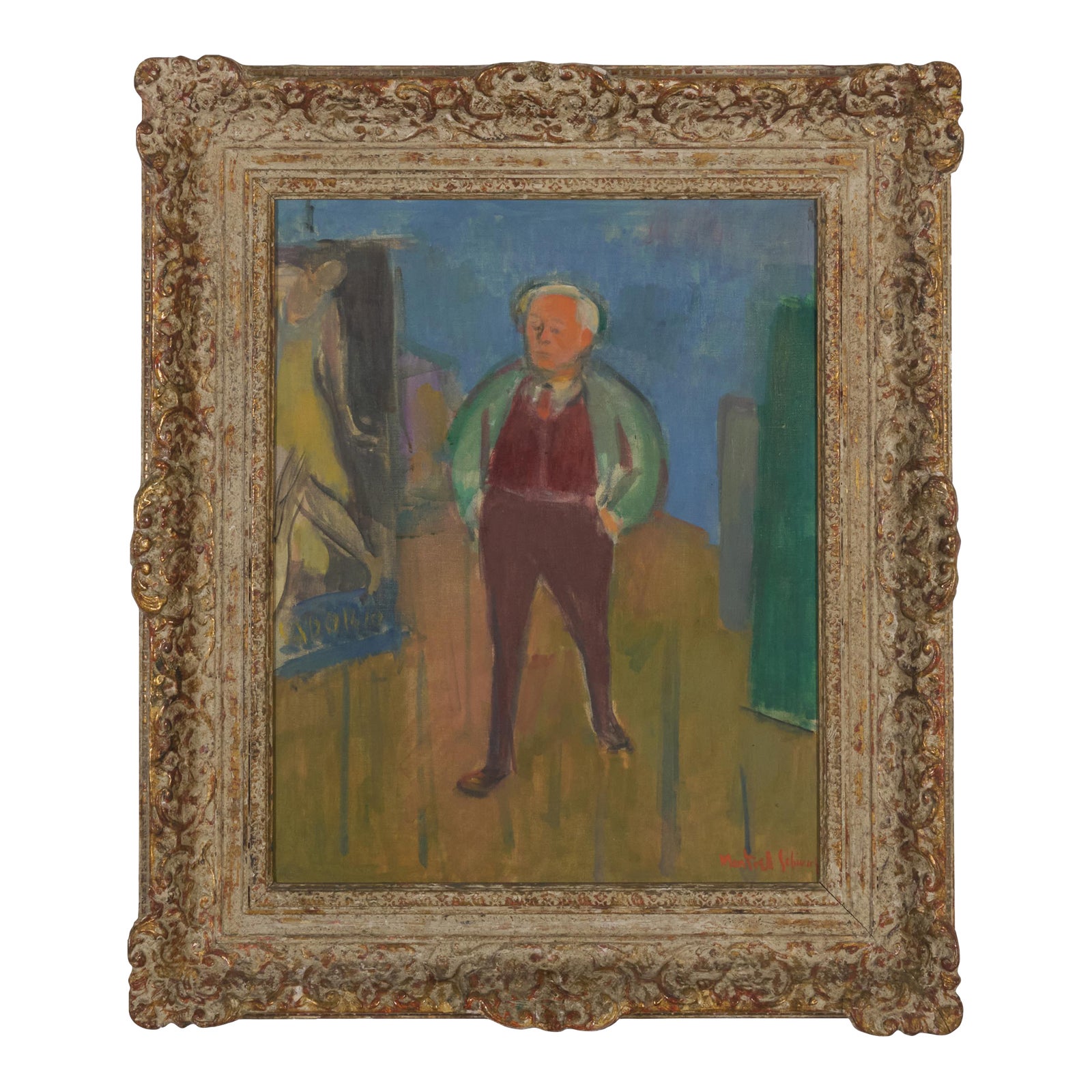 Manfred Schwartz (1909-1970) Oil Painting on Canvas Portrait of Artist ...