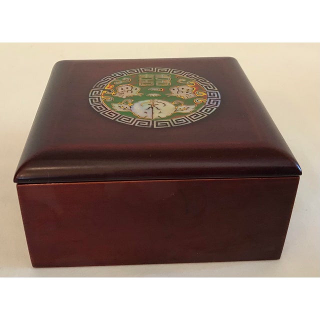 Vintage Chinese Laquered Inlaid Trinket Box | Chairish