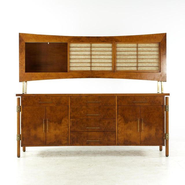Harold Schwartz for Romweber Mid Century Burlwood and Brass Buffet and ...