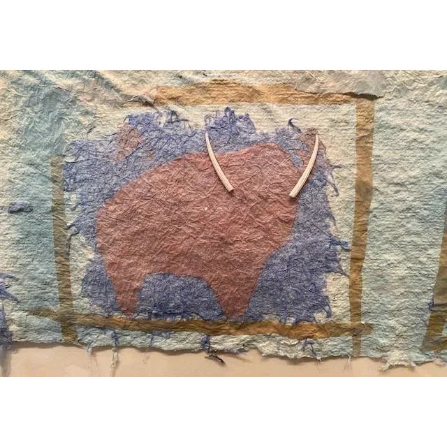 1980s Dakota Buffalo Tribal Themed Fiberworks Collage Incased in Plexi ...