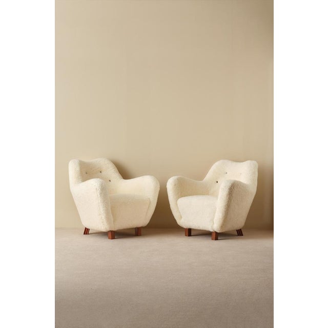 Swedish Sheepskin Easy Chairs, 1950s, Set of 2 | Chairish