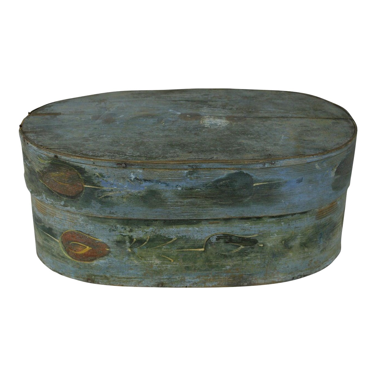 Antique French Folk Art Box with Traces of Painted Flowers | Chairish