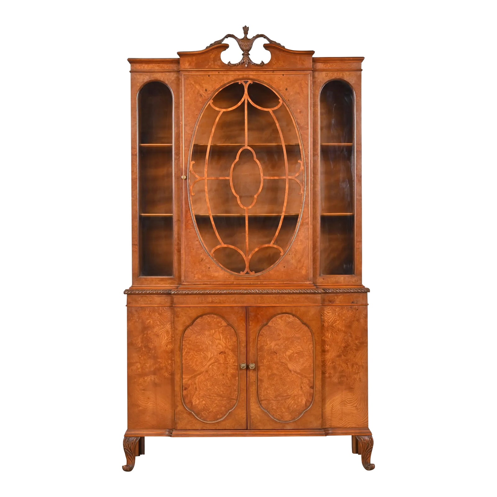 Romweber French Provincial Louis XV Burl Wood Breakfront Bookcase ...