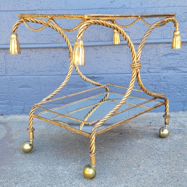 Tassel Gilt Iron Bar Cart Hollywood Regency | Chairish