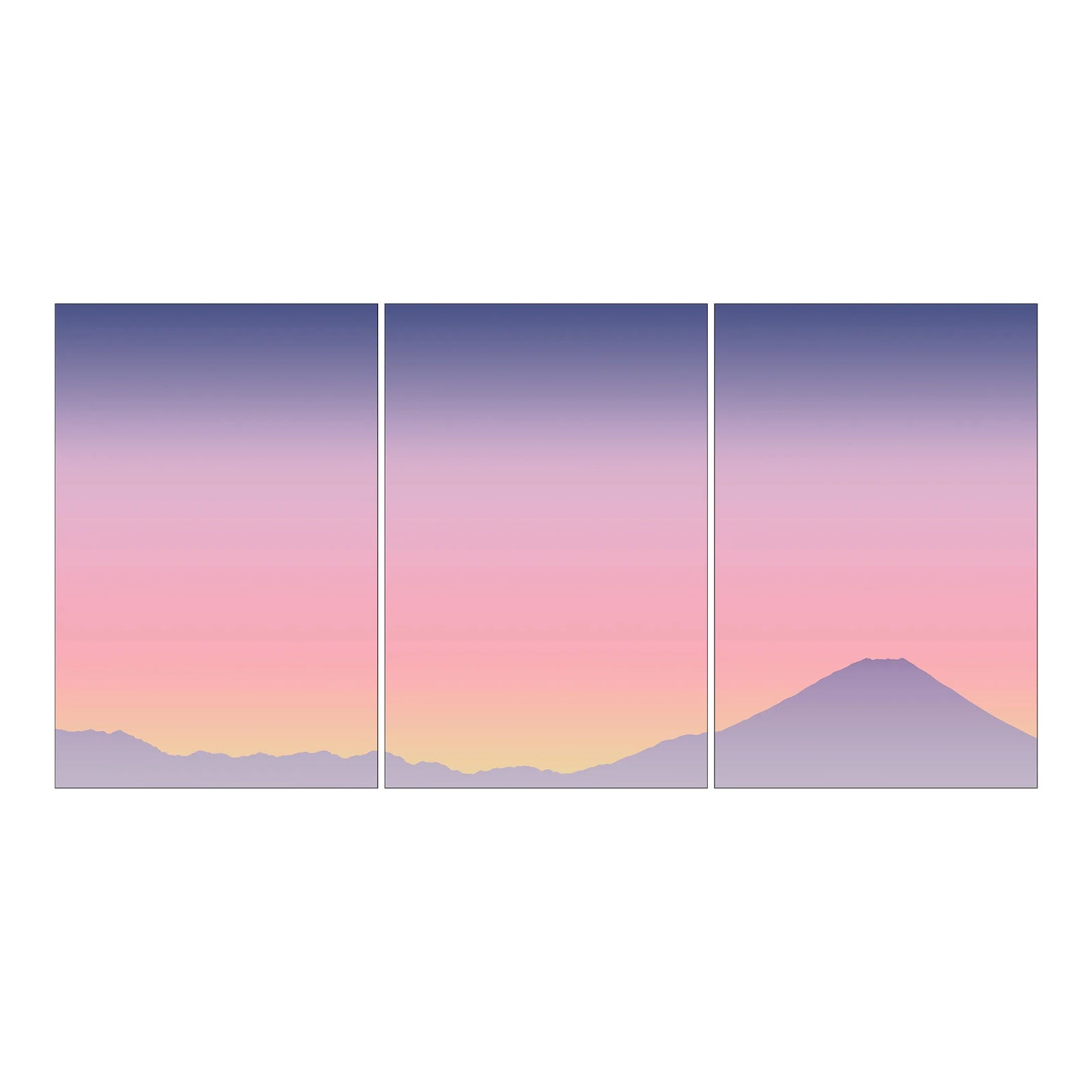 2024, Minimal Landscape Triptych of Mount Fuji Sunset, Giclée Print on ...