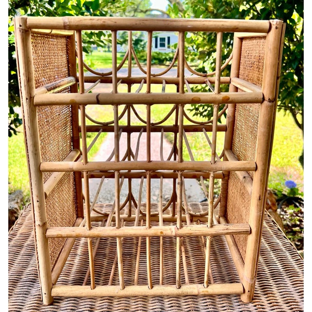Vintage Bamboo Rattan and Cane 12 Bottle Wine Rack | Chairish