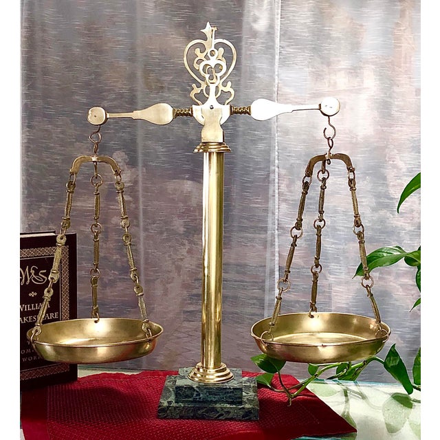 Vintage Justice Scale Polished Brass and Marble | Chairish