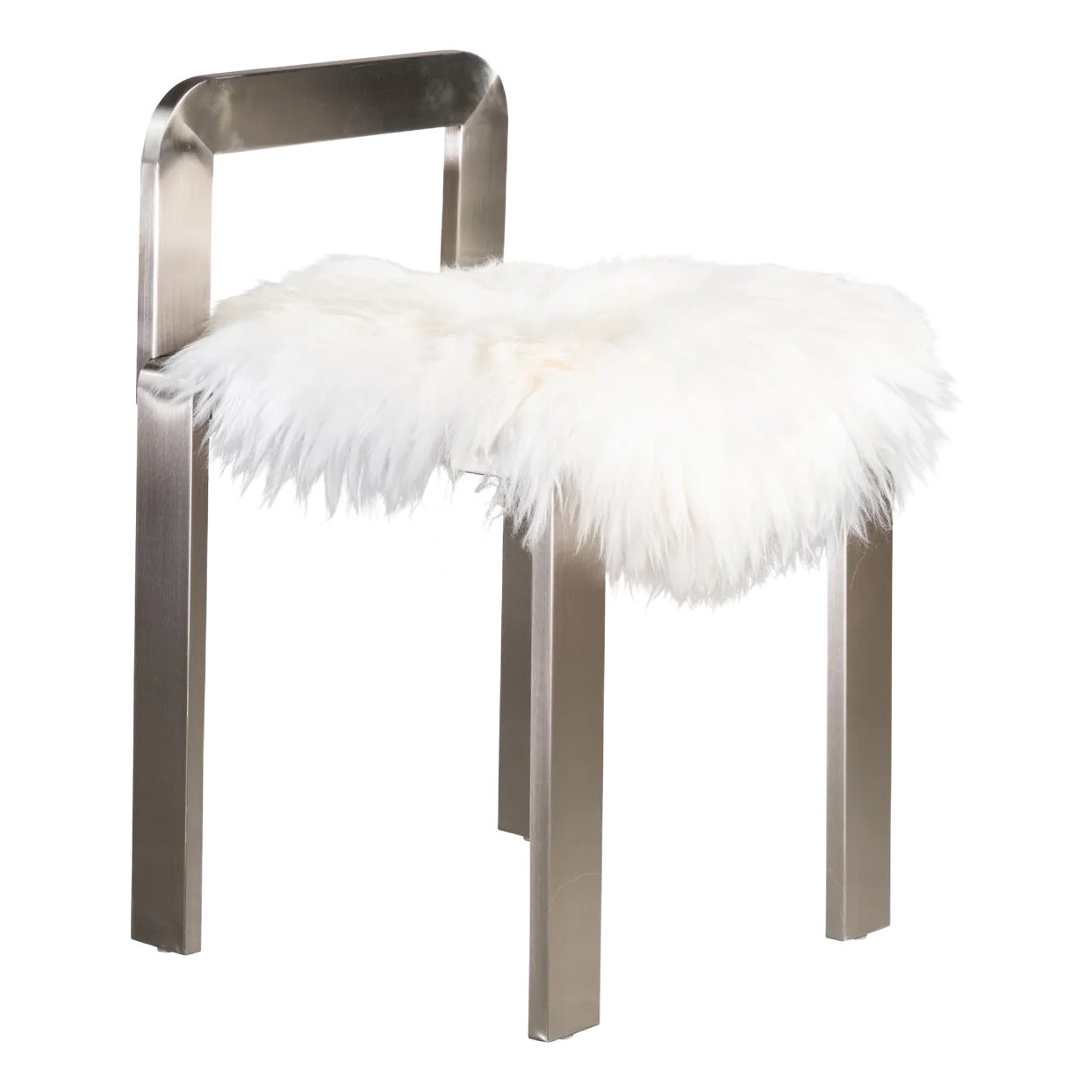 Tara Silver Metal Chair With Sheepskin Pad | Chairish