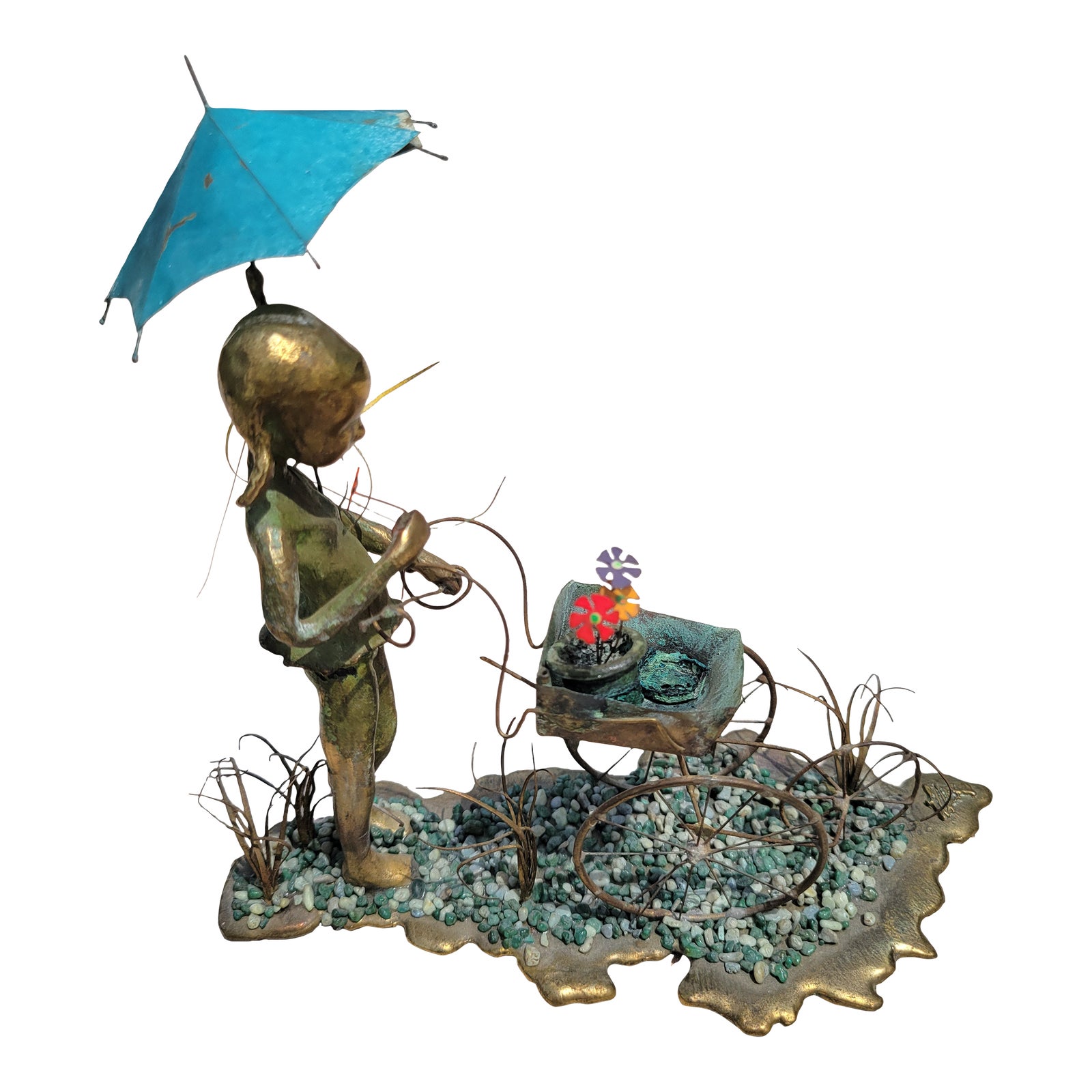 1970s Signed Malcolm Moran Bronze Sculpture of a Girl With Flowers ...