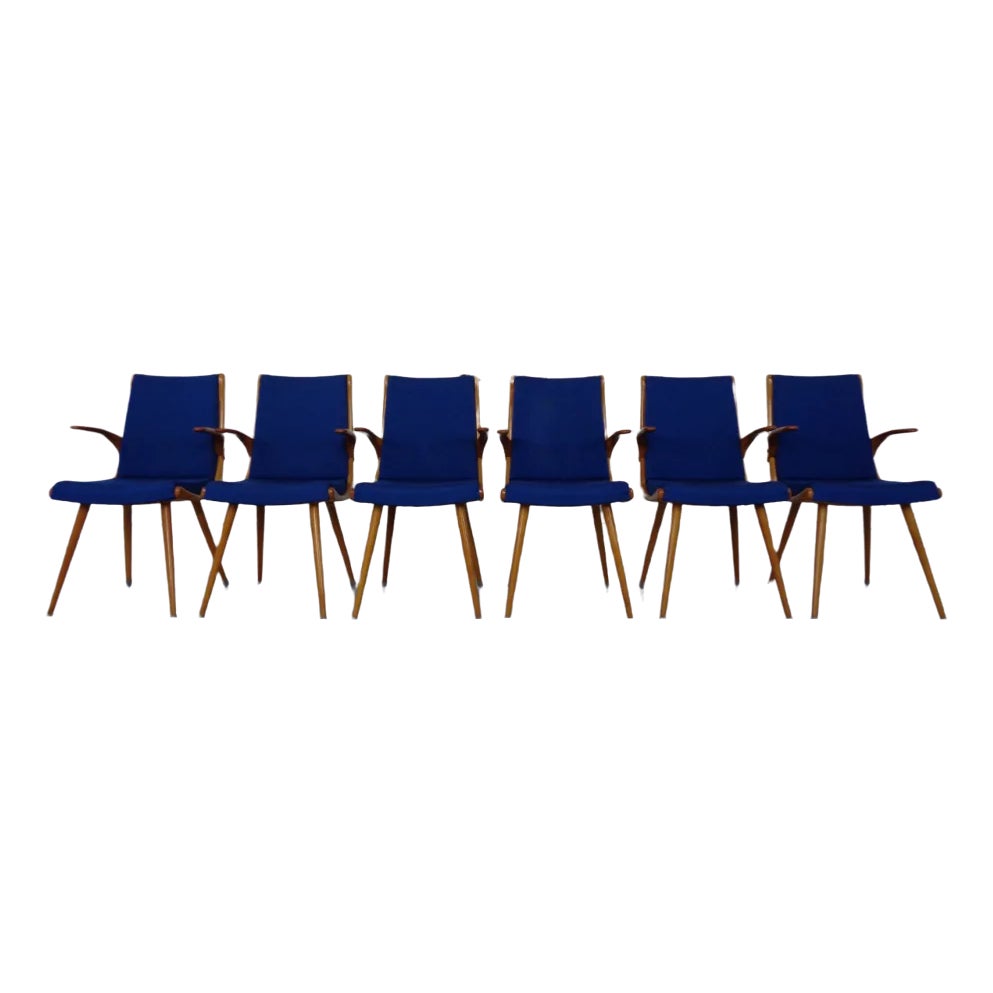 Mid-Century German Boomerang Armchairs in Cherrywood, Set of 6 | Chairish