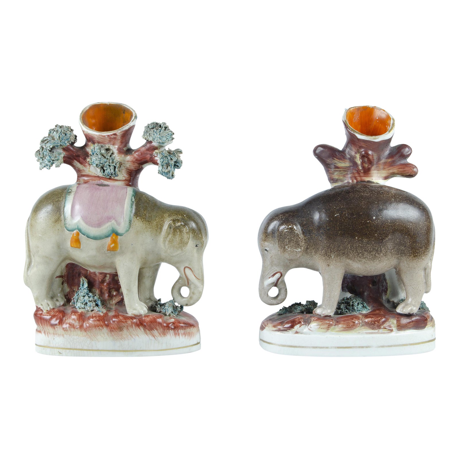 Pair of Late 19th Century Victorian Staffordshire Earthenware Elephant ...