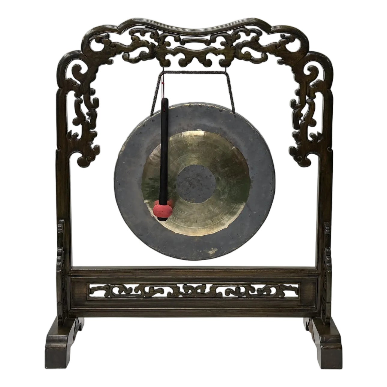 Chinese Distressed Brown Cloud Scroll Wood Gong Display Rack | Chairish