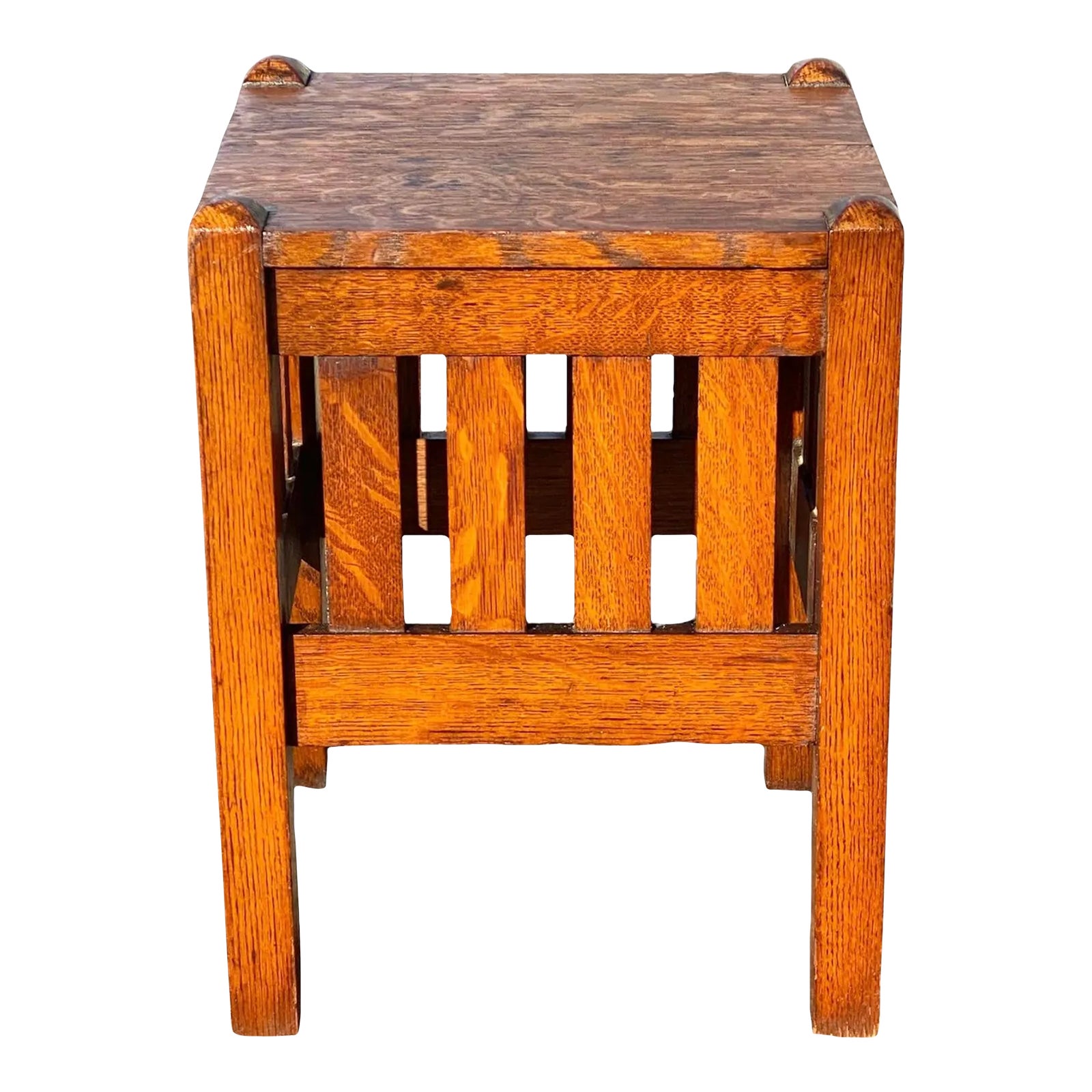 Early 20th Century Antique Arts & Crafts Oak Slatted Tabourette | Chairish