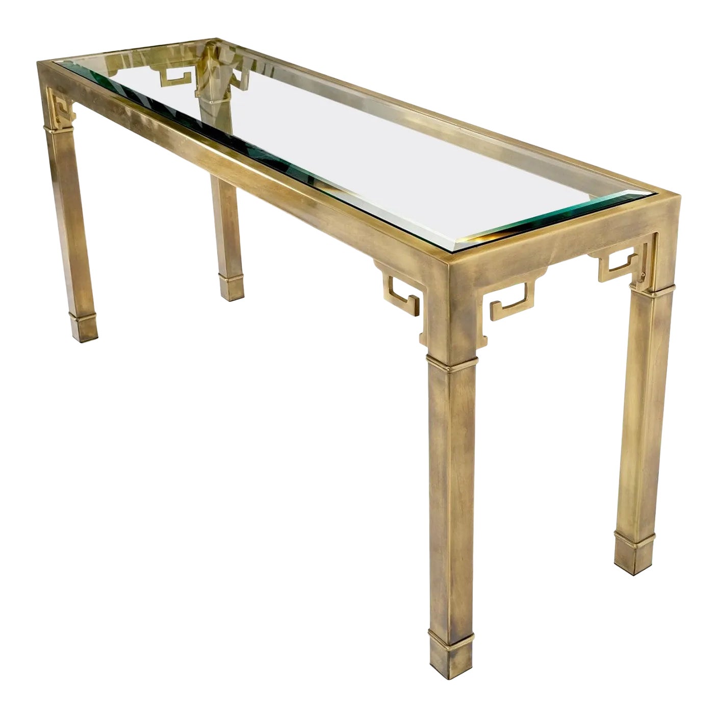 Greek Key Glass Top Mastercraft Solid Square Brass Profile Console Sofa ...