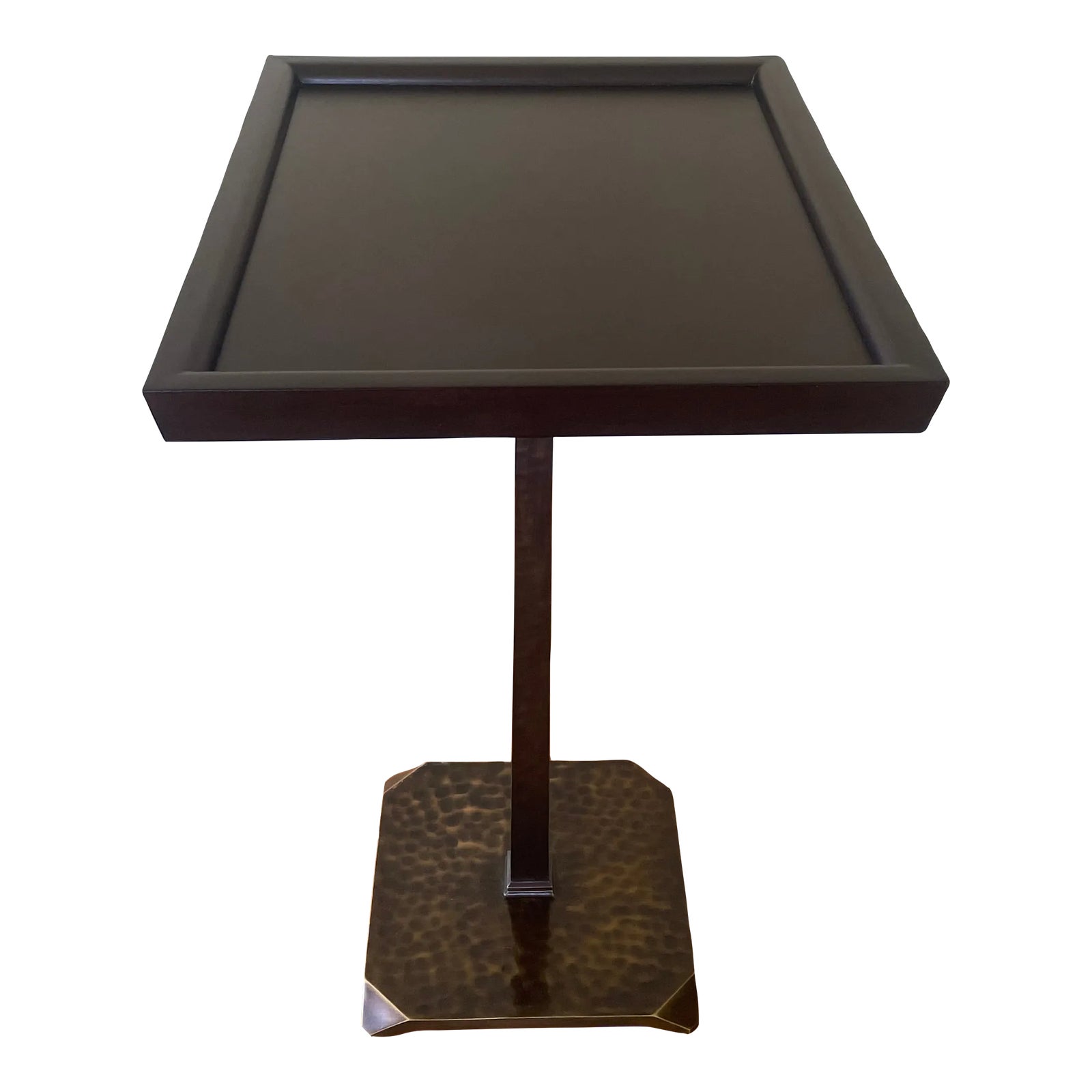 Contemporary Wood and Cast Bronze Side Table | Chairish