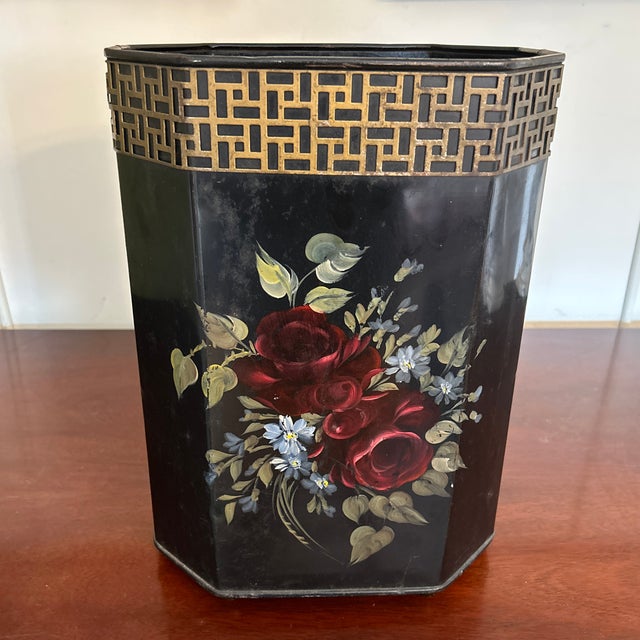 Early 20th Century Antique Chinoiserie Tole Waste Bin | Chairish