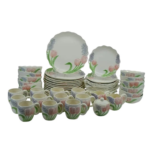 Late 20th Century 50 Piece Mary Ann Baker "Tulip Garden" Porcelain Dinner Service & Tea / Coffee ...