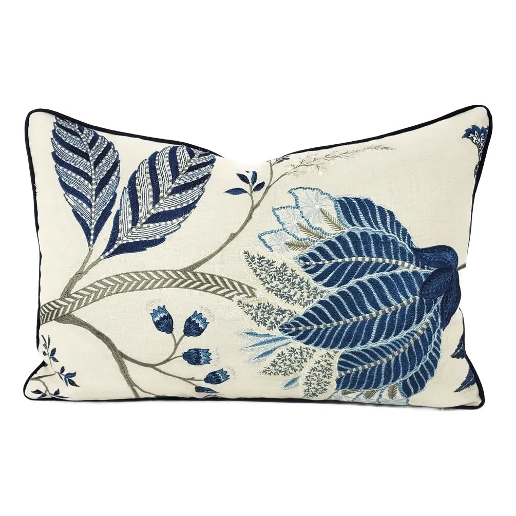 Scalamandre Palampore Embroidery in Porcelain Lumbar Pillow Cover - 13. ...