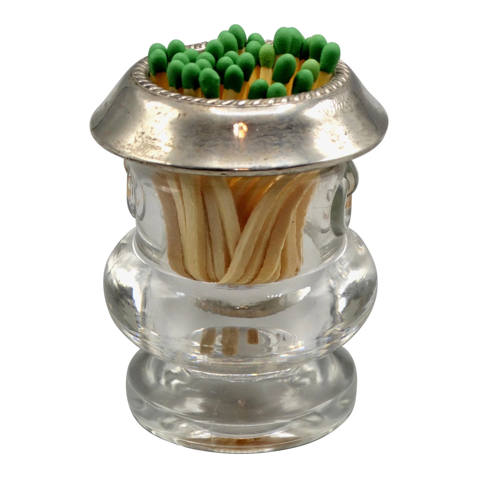 Antique Sterling Silver & Glass Match Holder | Chairish