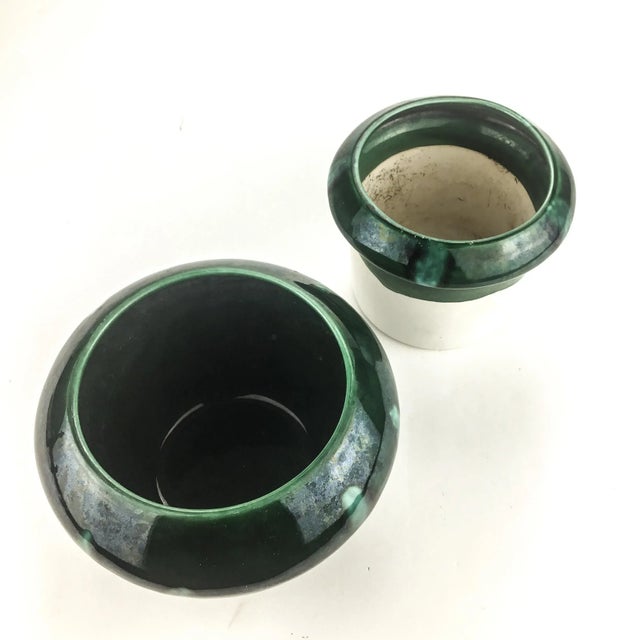 Vintage Green Ceramic Violet Two Piece Planter Pot Circa 1997 | Chairish