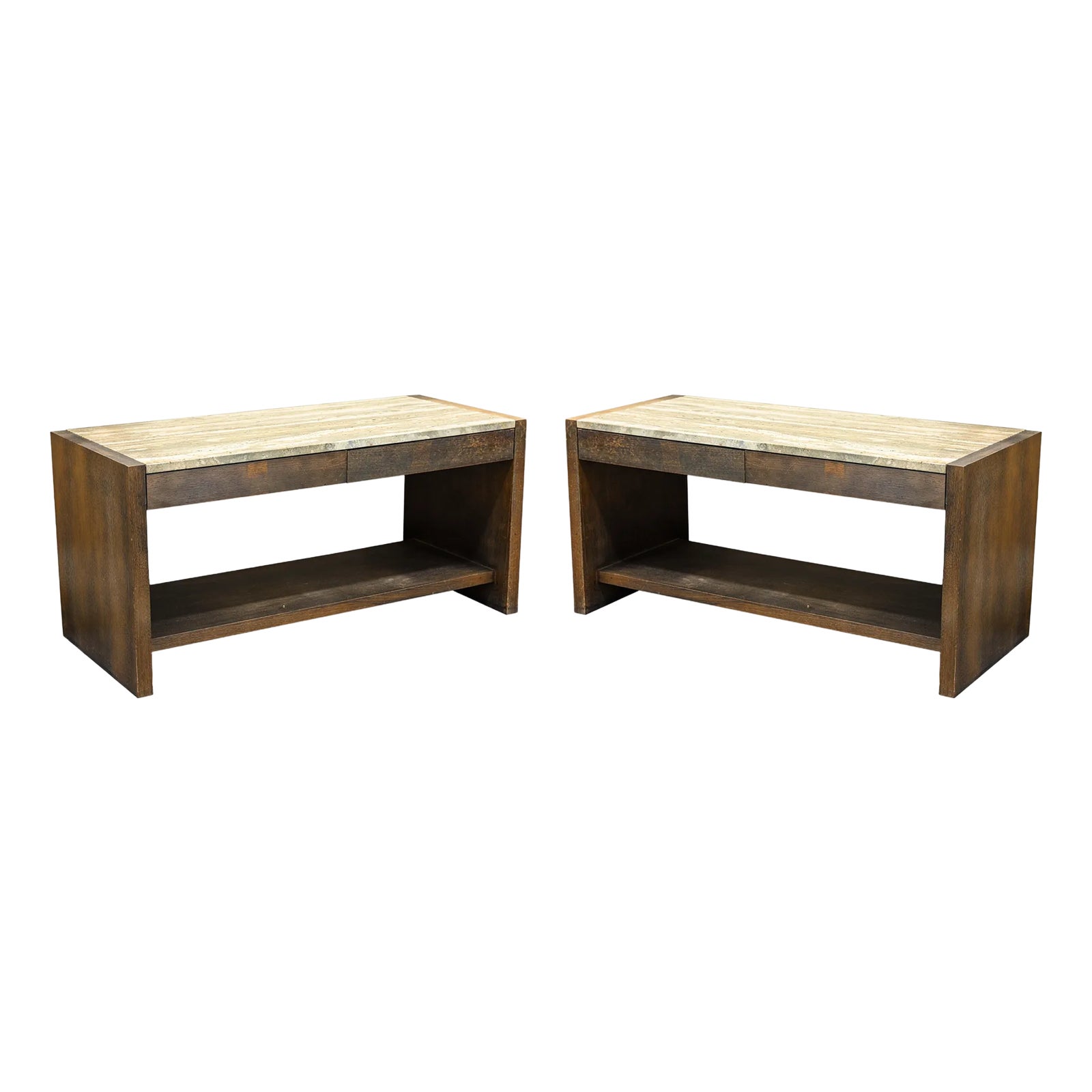 Pair of Custom Made Tobocman Wood and Marble Nightstand Side End Tables ...
